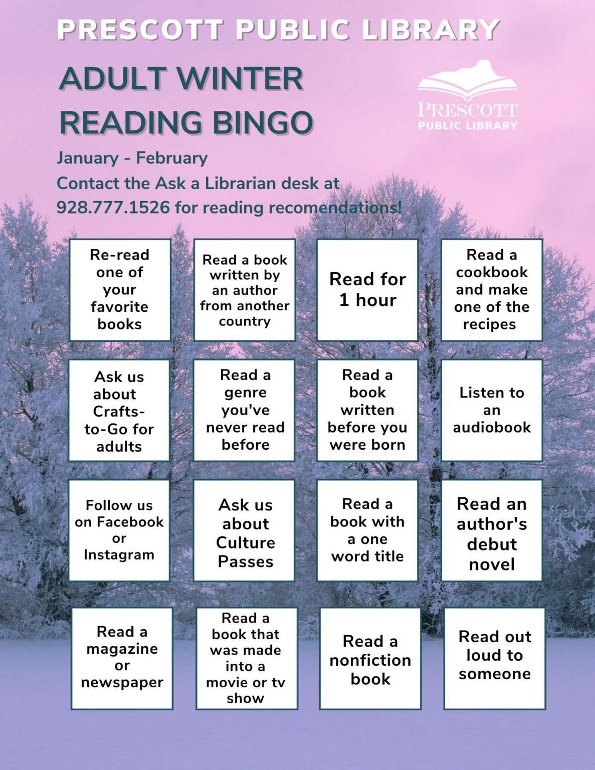 Adult Winter Reading BINGO – Prescott Public Library